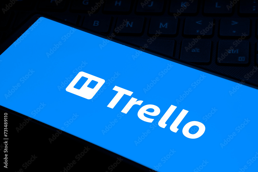 Dhaka, Bangladesh- 11 March 2024: Trello logo is displayed on ...