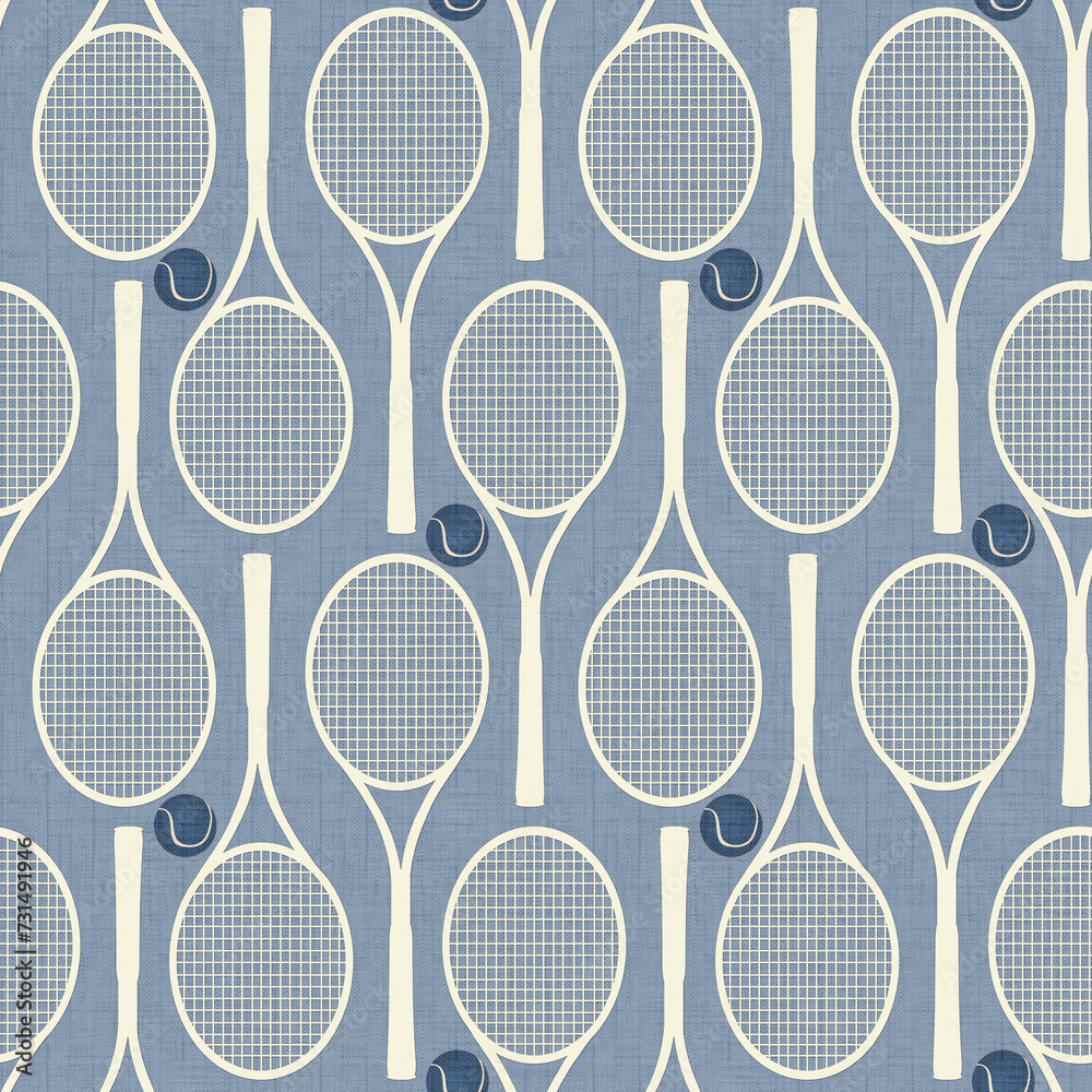 Seamless sports pattern for tennis fans with rackets and balls. Light ...