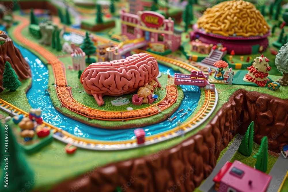 A toy model of a human brain placed on a table, representing the ...