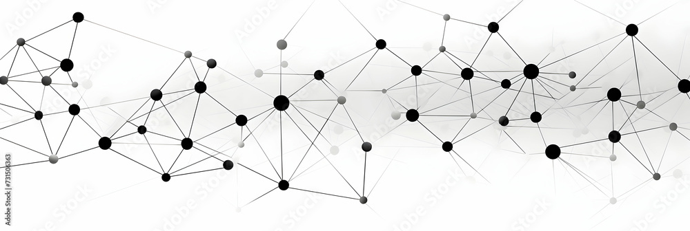 Dots connected by lines forming neural network pattern, black and white ...