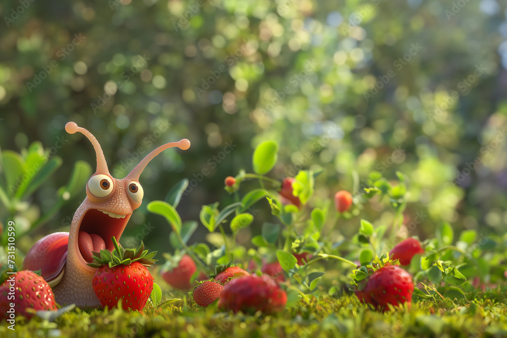 escargot ravi et heureux de pouvoir dévorer avec gourmandise un champs ...