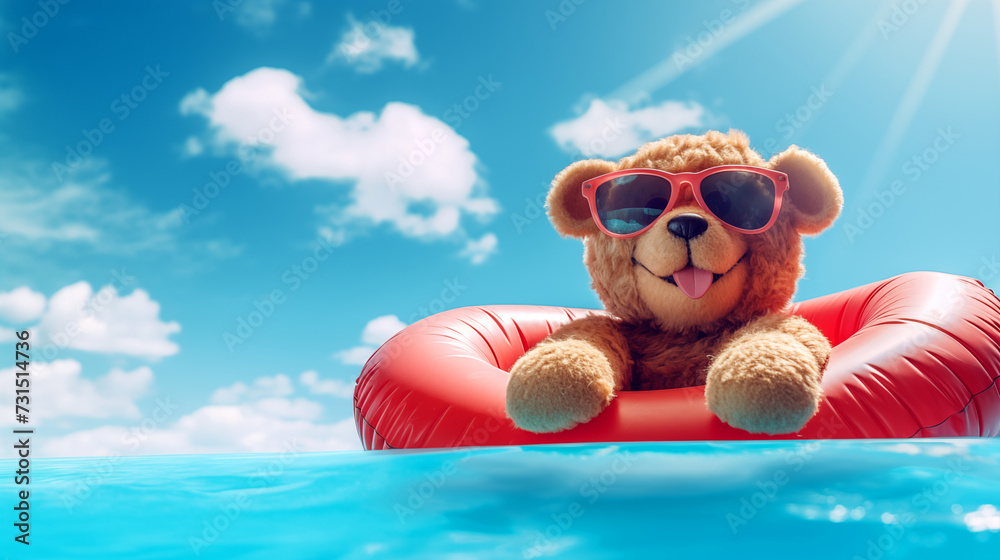 ภาพประกอบสต็อก Teddy bear with a red rubber ring for playing in the ...