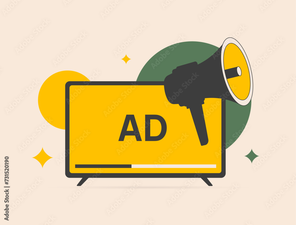 CTV Advertising concept. Connected TV AD native media marketing. Data ...