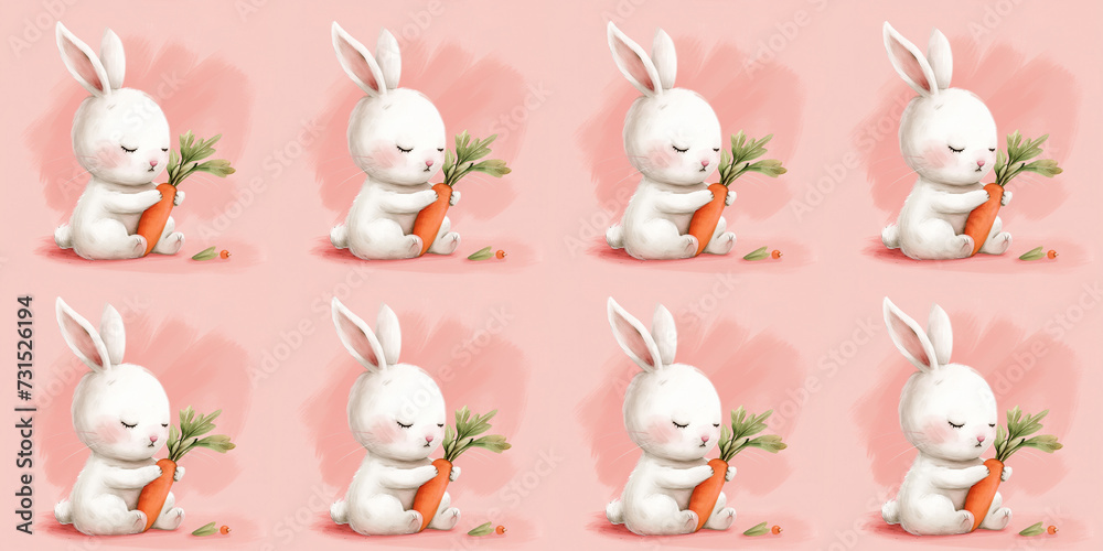 Seamless repeating background illustration of cute rabbit and carrot ...