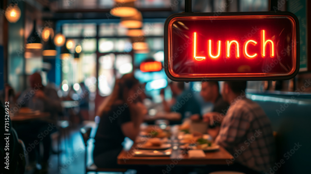 Lunch concept image with Lunch sign in a restaurant dining room with ...
