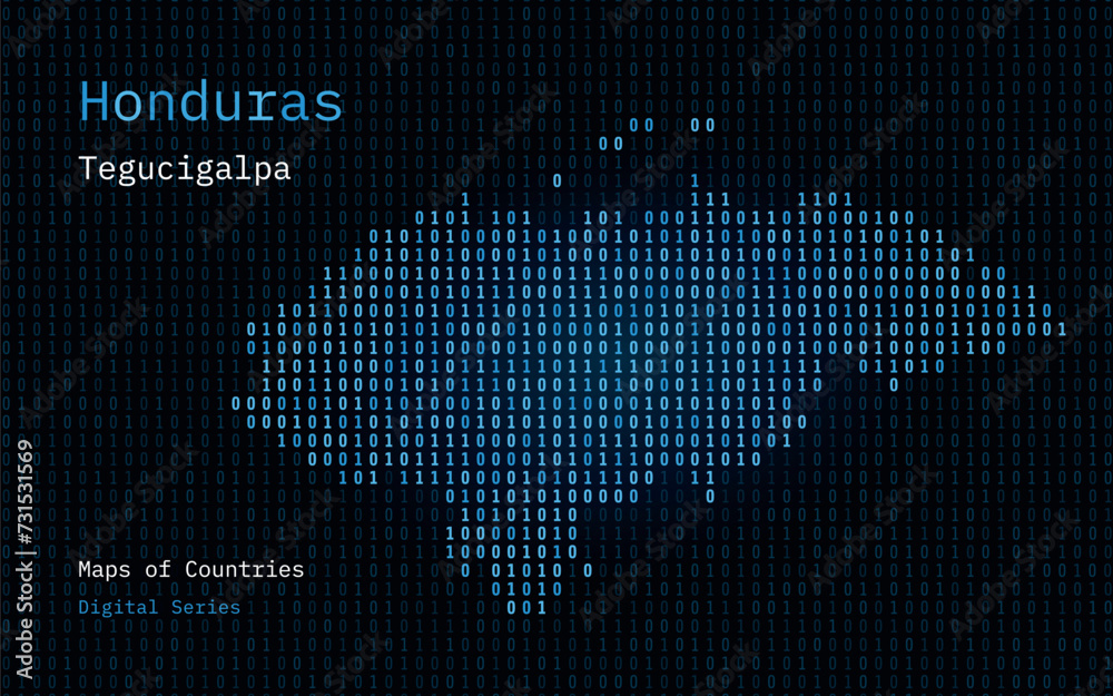 Honduras Map Shown in Binary Code Pattern. Matrix numbers, zero, one ...