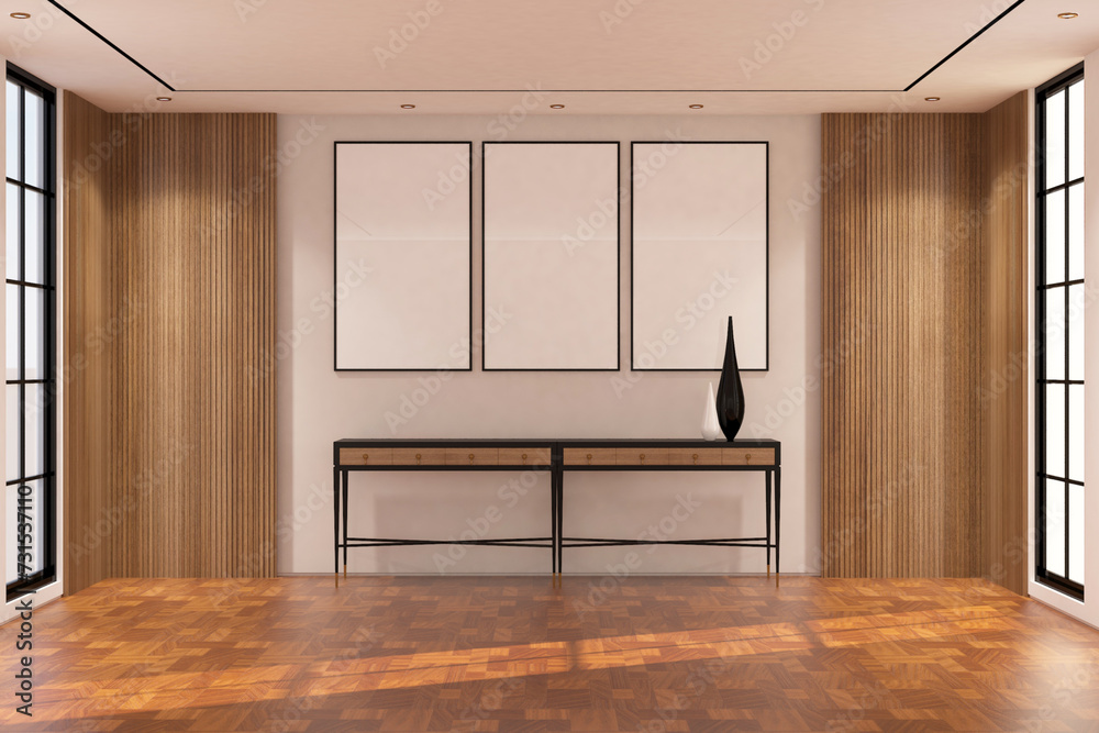 Contemporary modern exibition room with frame mock up on the wall ...