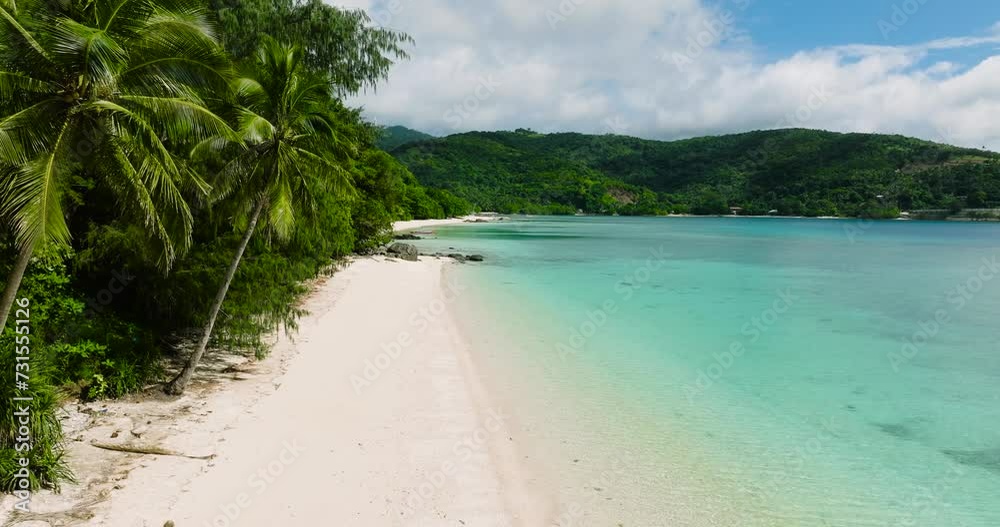 Coconut trees in white sandy beach with waves. Romblon Island. Romblon ...