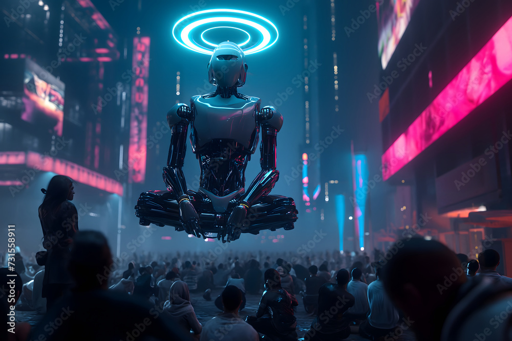 Cyber god in front of their adepts for artificial super intelligence ...