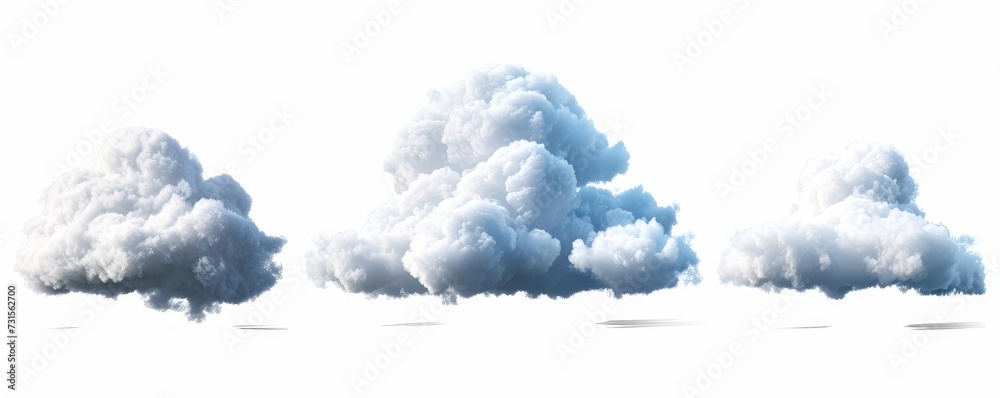 3d render. Collection of random shapes of abstract clouds. Cumulus ...