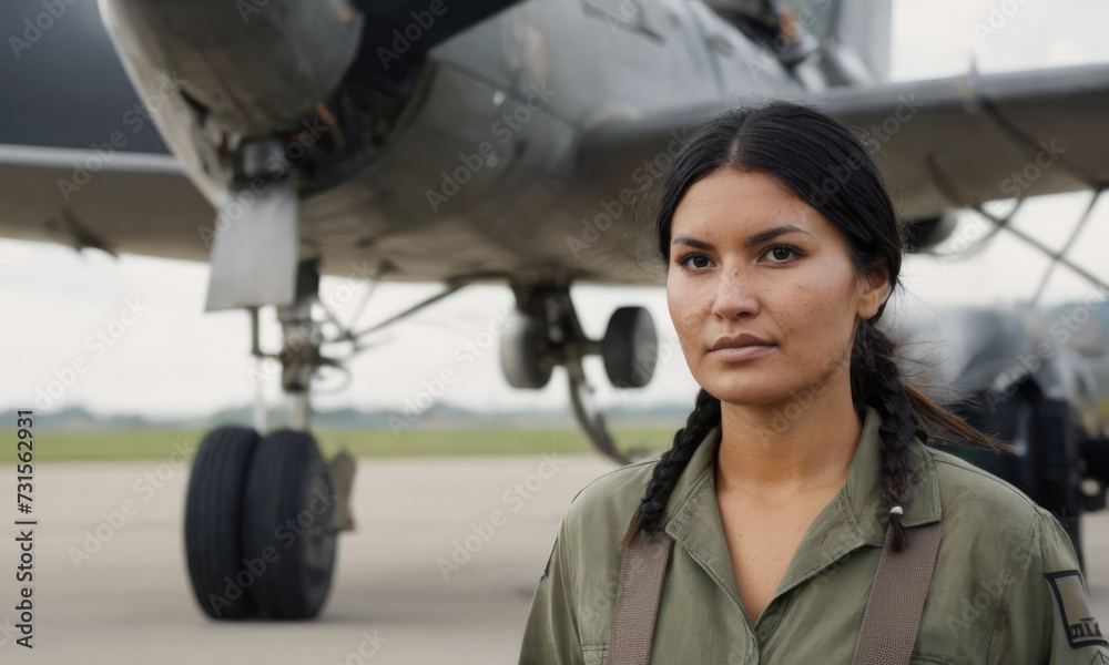Portrait of a Native American female pilot at an airfield Stock Photo ...