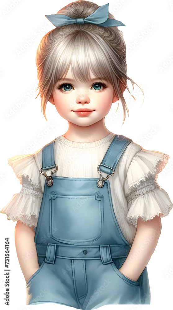 Watercolor girl illustration for kids. Cute little girl watercolor ...