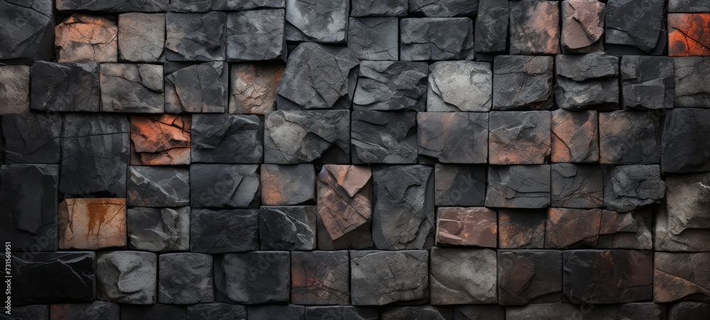 Wall of Volcanic rock bricks. Volcanic basalt rock bricks wall texture ...