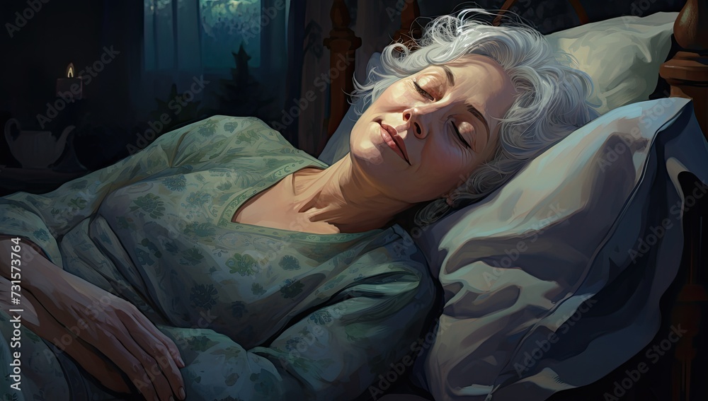 Serenity graces the scene as an older woman lies peacefully asleep in ...