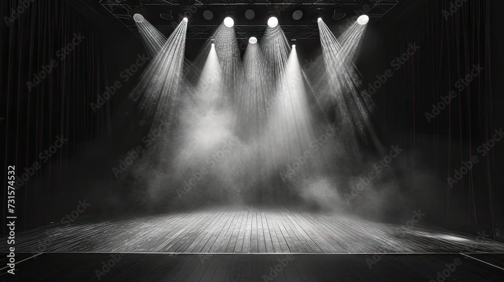 Free stage with lights and smoke, Empty stage with white spotlights ...