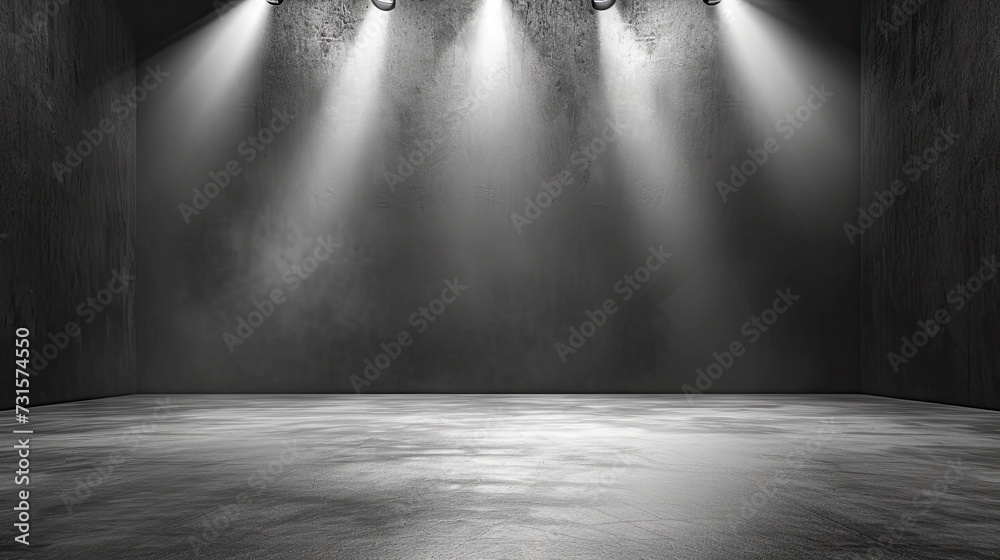 Free stage with lights and smoke, Empty stage with white spotlights ...