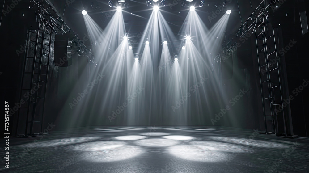 Free stage with lights and smoke, Empty stage with white spotlights ...