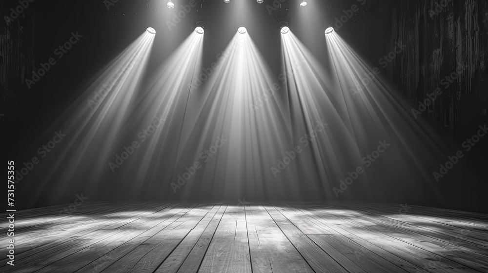 Free stage with lights and smoke, Empty stage with white spotlights ...