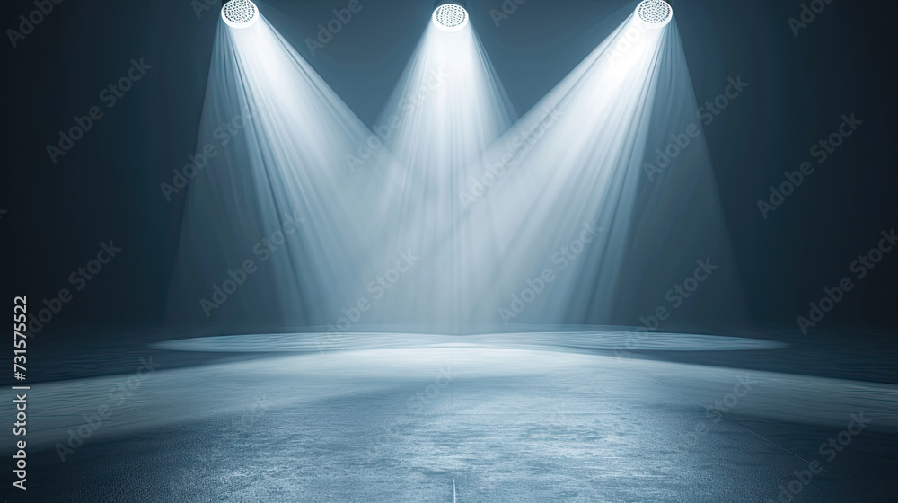 Free stage with lights and smoke, Empty stage with white spotlights ...