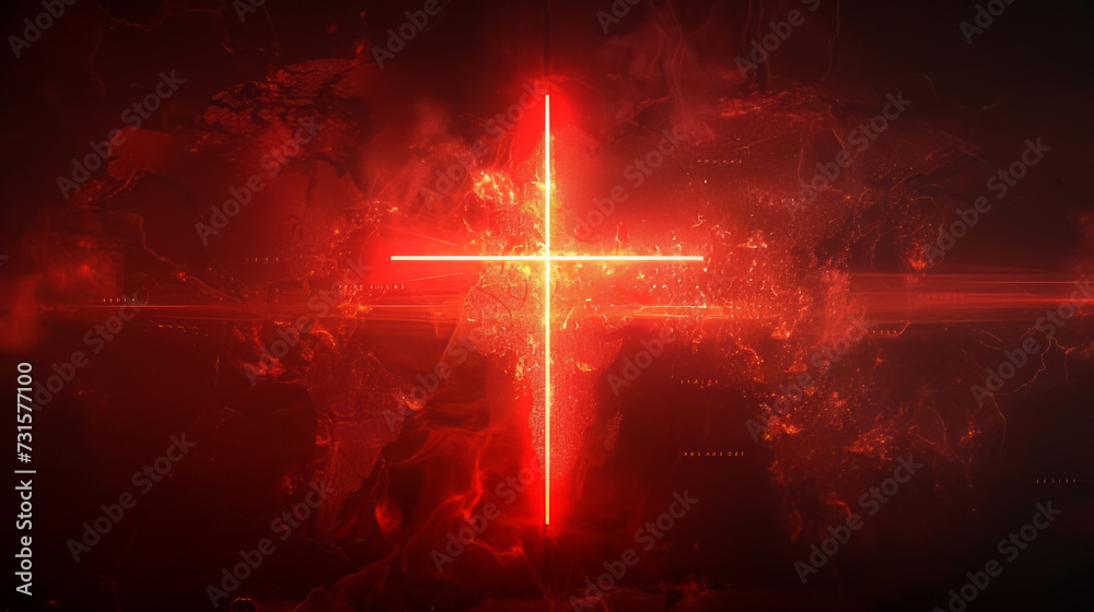 Red glowing holy cross of Jesus Christ and global missions, gospel and ...