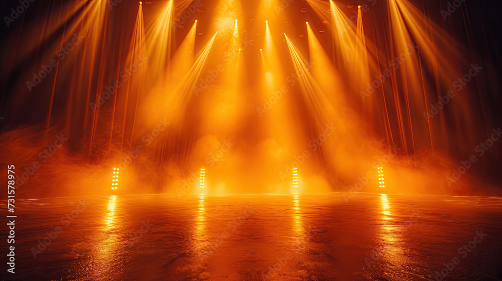 Free stage with lights and smoke, Empty stage with orange spotlights ...