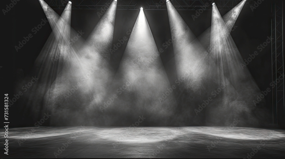 Free stage with lights and smoke, Empty stage with white spotlights ...