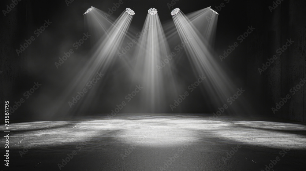 Free stage with lights and smoke, Empty stage with white spotlights ...