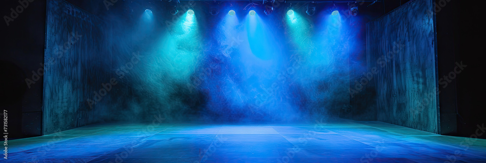 Free stage with lights and smoke, Empty stage with blue and green ...