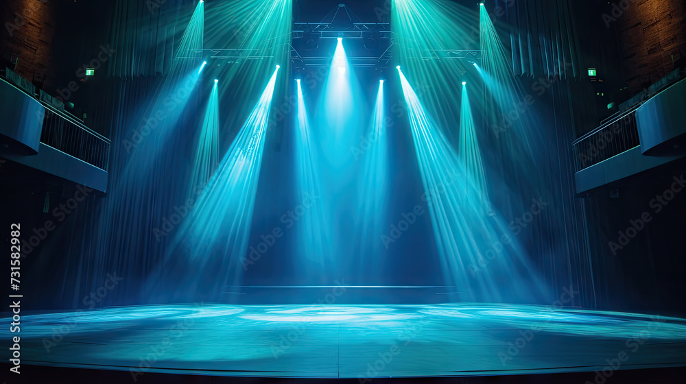 Free stage with lights and smoke, Empty stage with blue and green ...