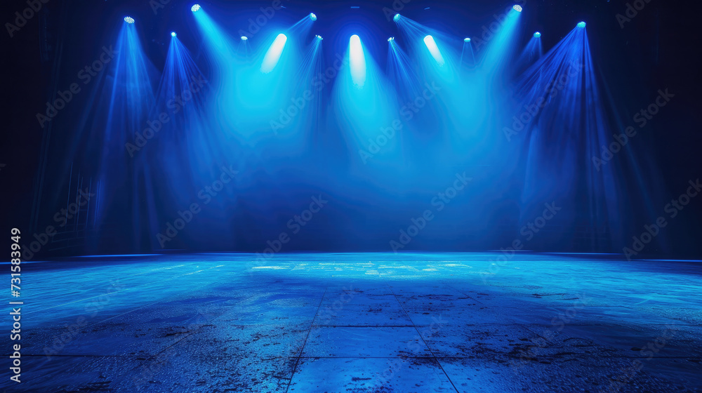 Free stage with lights and smoke, Empty stage with blue spotlights ...