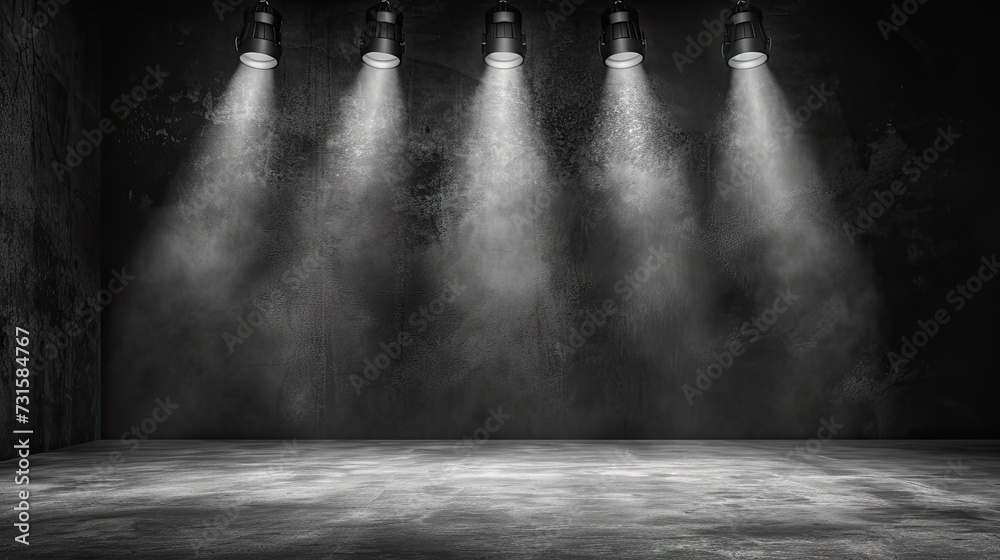 Free stage with lights and smoke, Empty stage with white spotlights ...