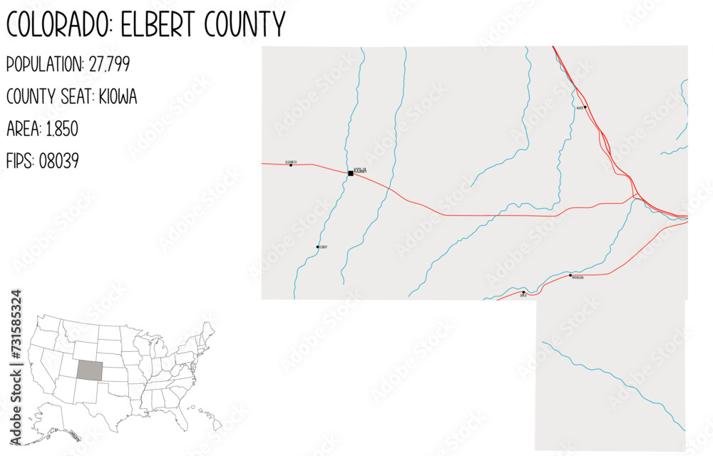 Poster Large and detailed map of Elbert County in Colorado, USA. – Wall ...
