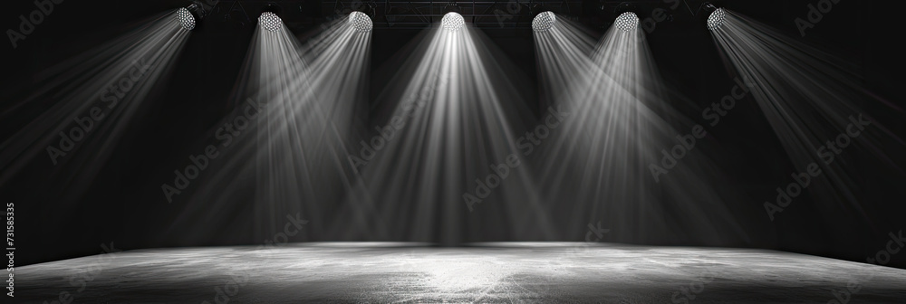 Free stage with lights and smoke, Empty stage with white spotlights ...