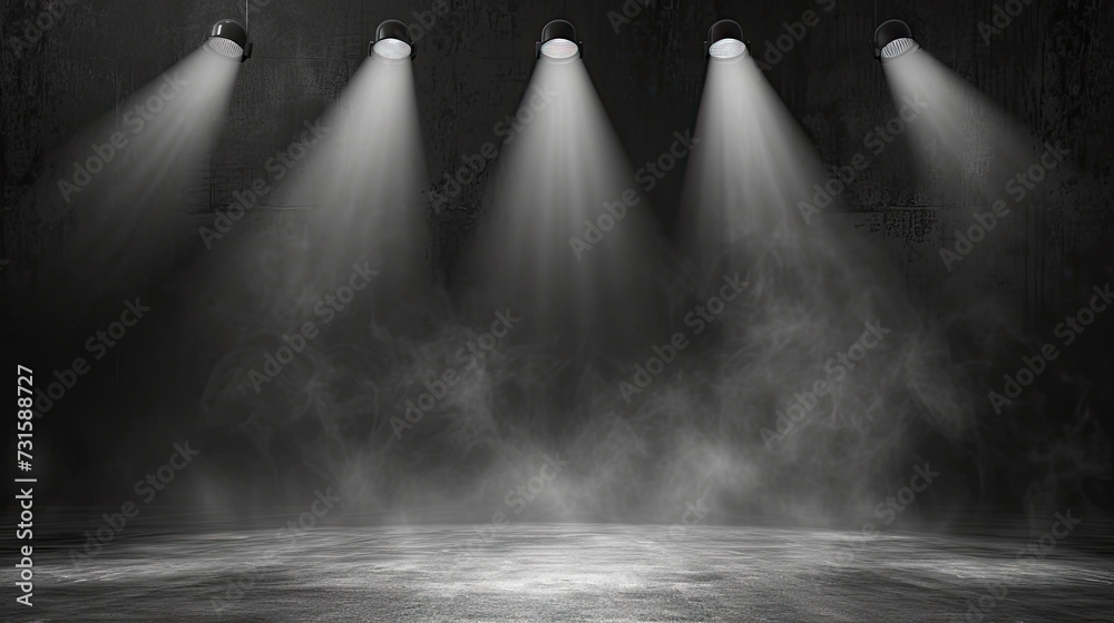 Free stage with lights and smoke, Empty stage with white spotlights ...