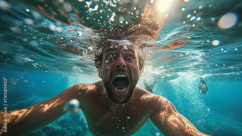 Desperate Depths Human Face in Agony, Eyes Closed Underwater Stock ...