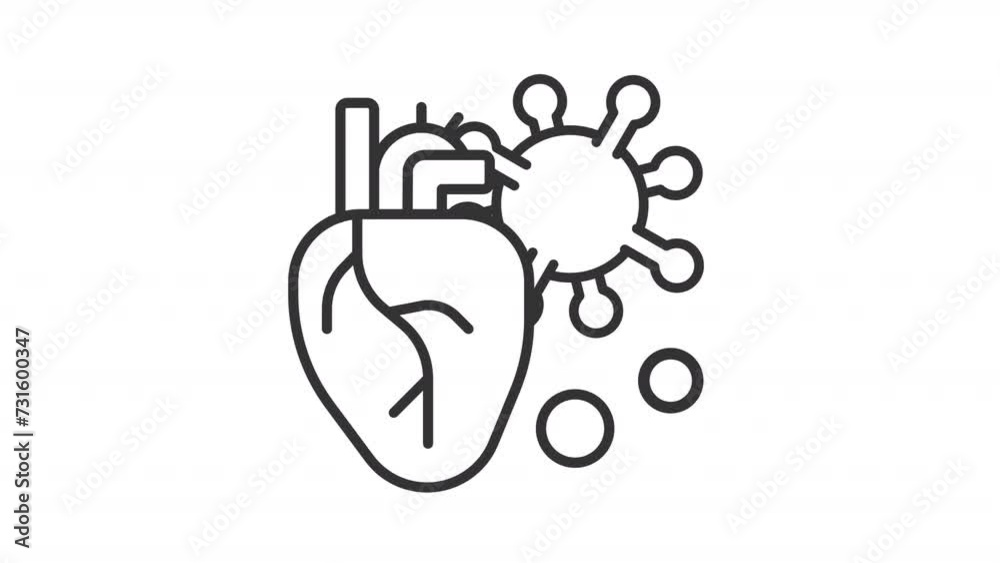 Animated heart virus icon. Myocarditis line animation. Heart ...