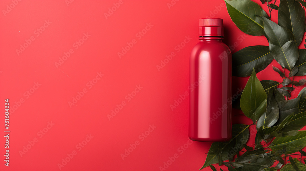 red cosmetic bottle for liquid. Plastic jar for cream, container with ...