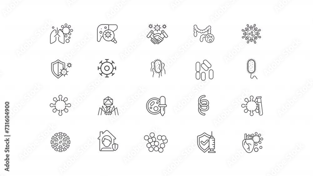 Animated microorganisms icons. Microbiology line animation library ...