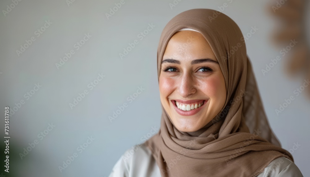 Smiling muslim woman in hijab, islamic traditional clothing image Stock ...