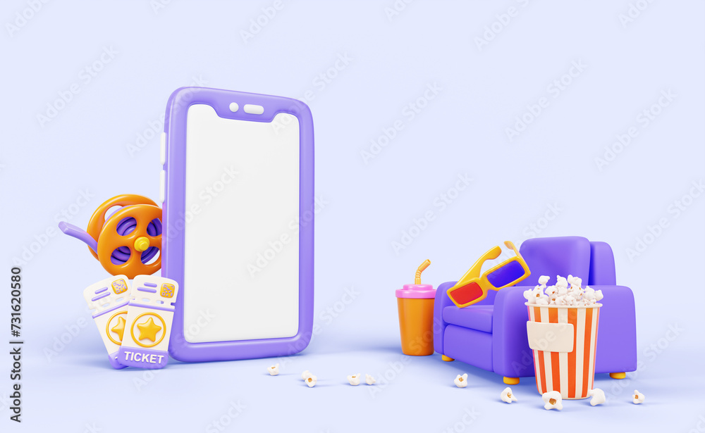 Online cinema banner. Mobile phone with white screen for watching movie ...