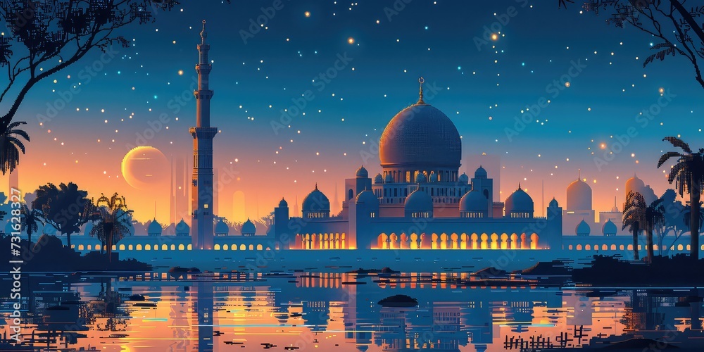 Digital Pixel Art Mosque: A playful and modern pixel art representation ...