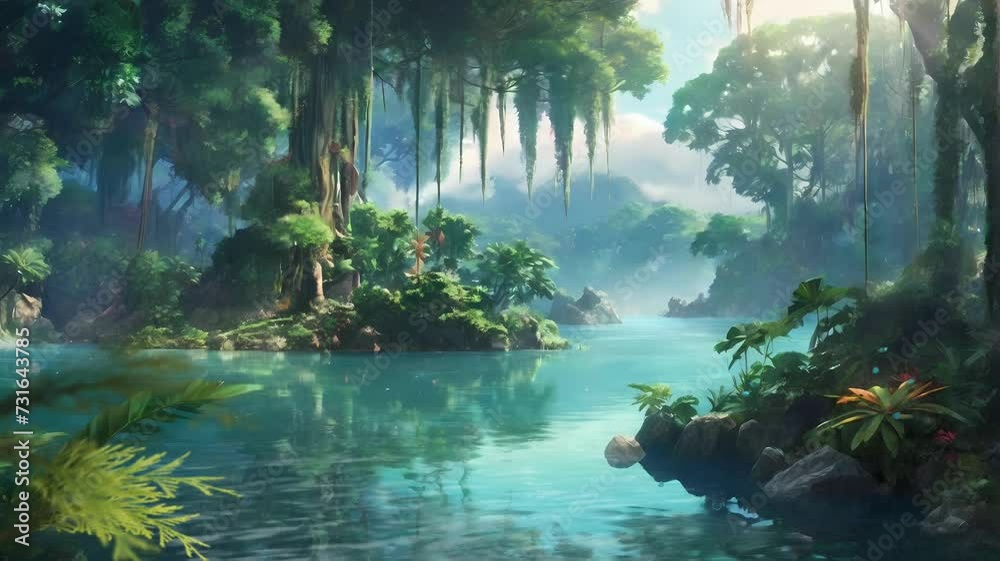 tropical rainforest with river and mangrove trees, Seamless Animation ...