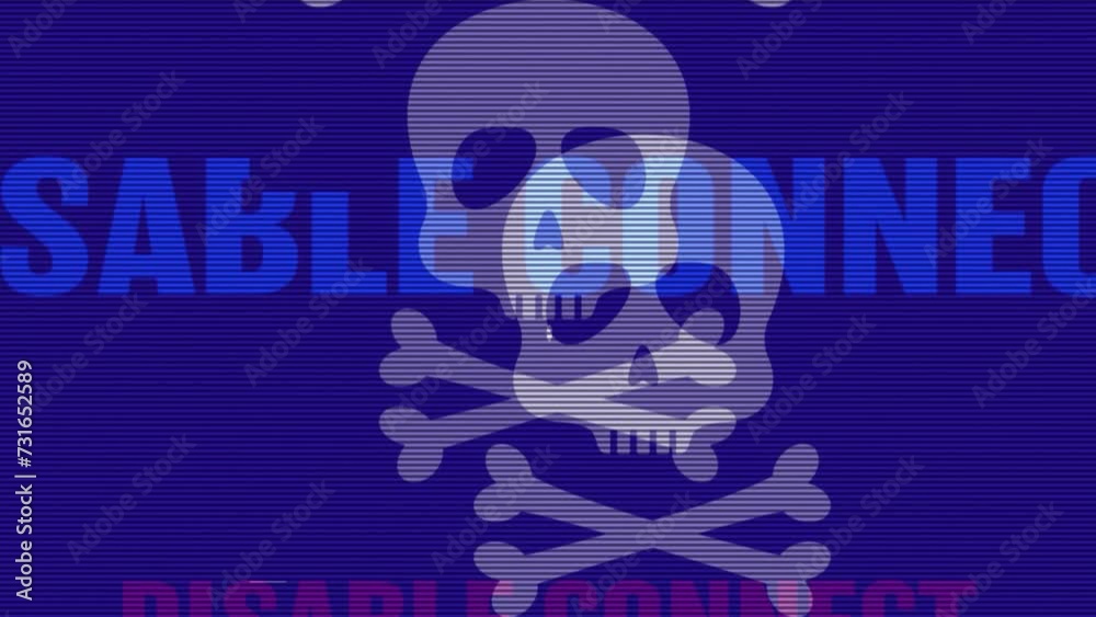 Human skull on glitched screen background. Computer virus, hacker or ...