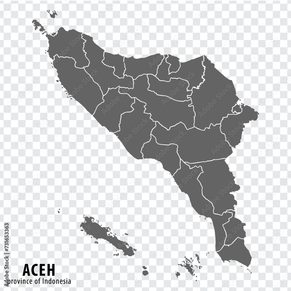 Blank map Aceh province of Indonesia. High quality map Aceh with ...