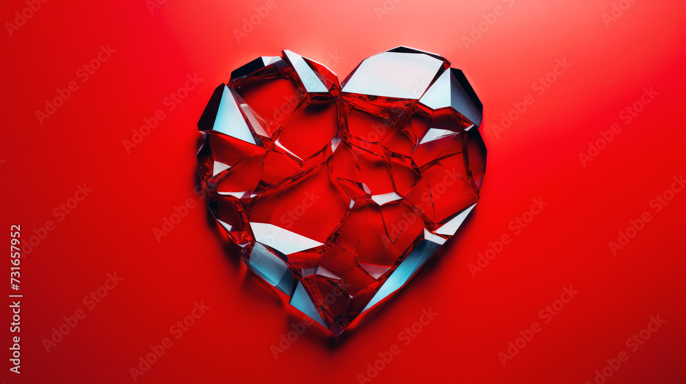 Red glass broken heart. Shiny heart with cracks made of bright red ...