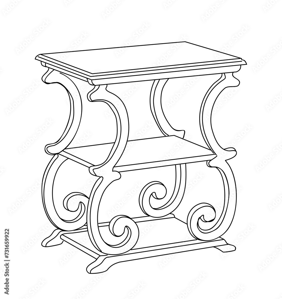 Hand-drawn sketch of antique coffee table, bar table. Vintage furniture ...
