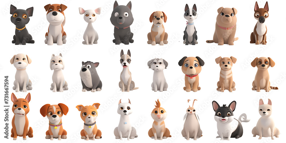 Set of cartoon dog characters on PNG transparent background. Stock ...