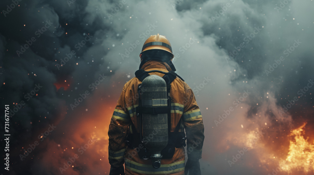 Firefighter finds himself immersed in smoke and facing many flames ...