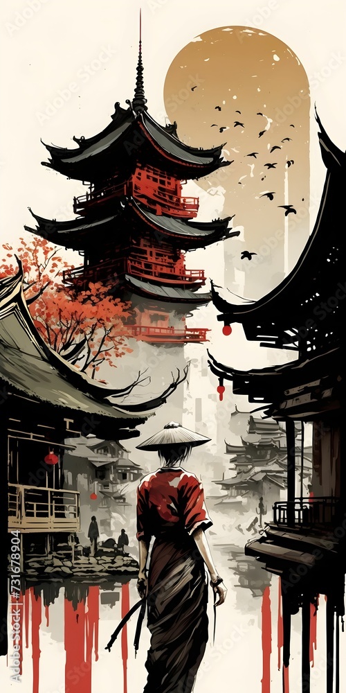 AI generated illustration of a Chinese-themed background of a female ...