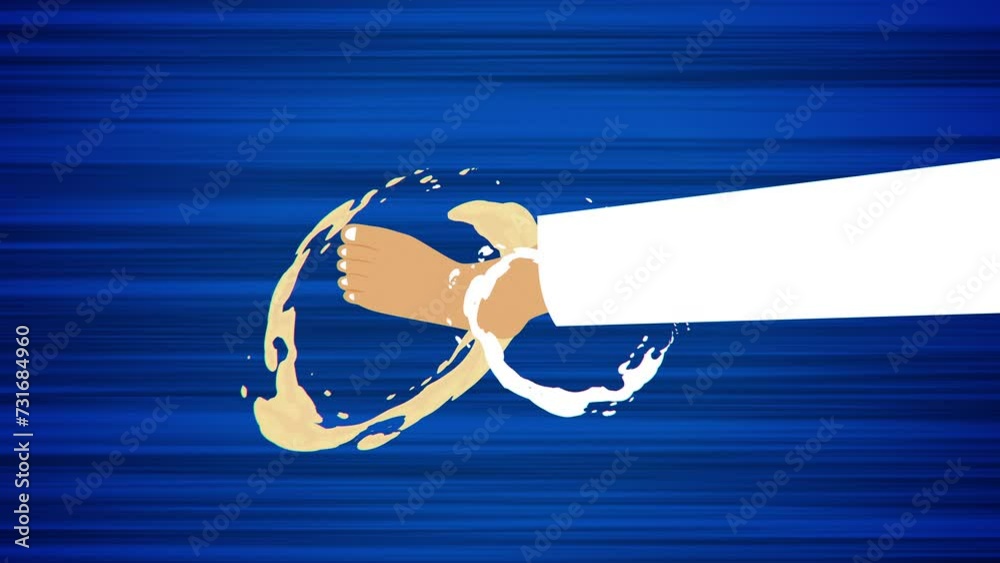 Flying foot on blue background. Looped animation of low kick. Moving ...